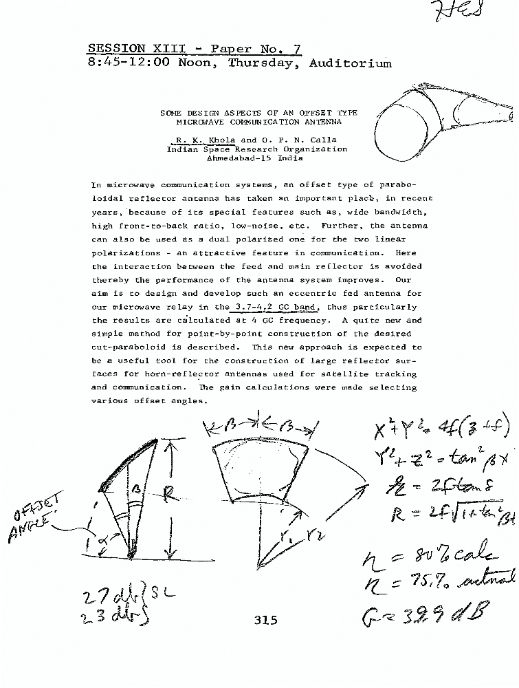 Some design aspects of an offset type microwave communication antenna ...