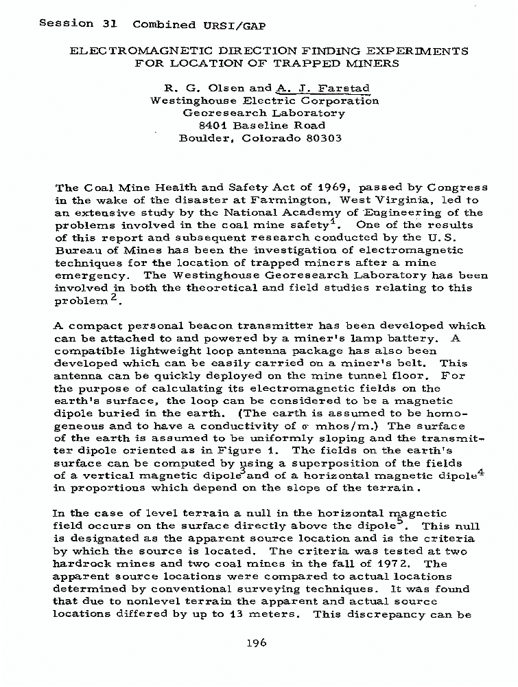 Electromagnetic direction finding experiments for location of trapped ...