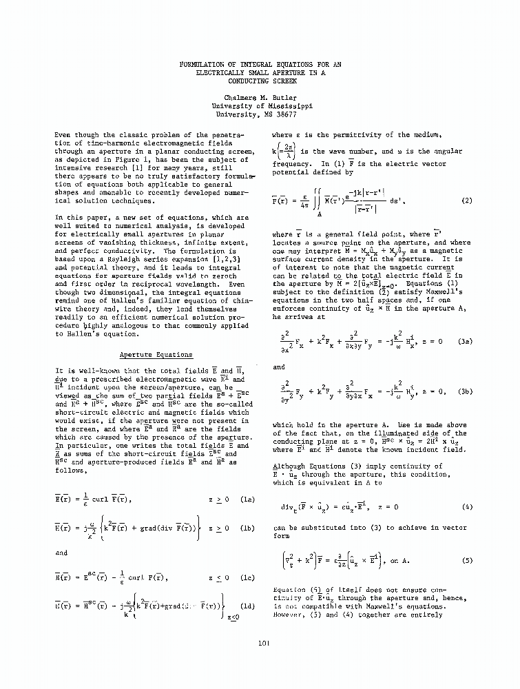 Formulation of integral equations for an electrically small aperture in ...