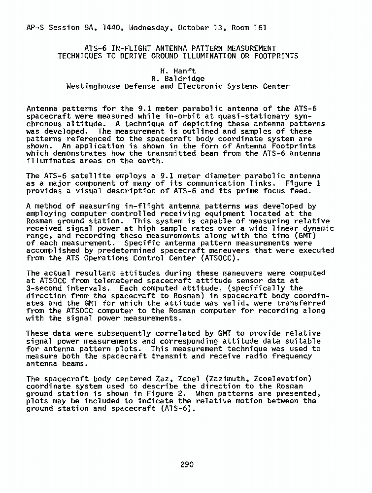 ATs-6 in-flight antenna pattern measurement techinques to derive ground ...