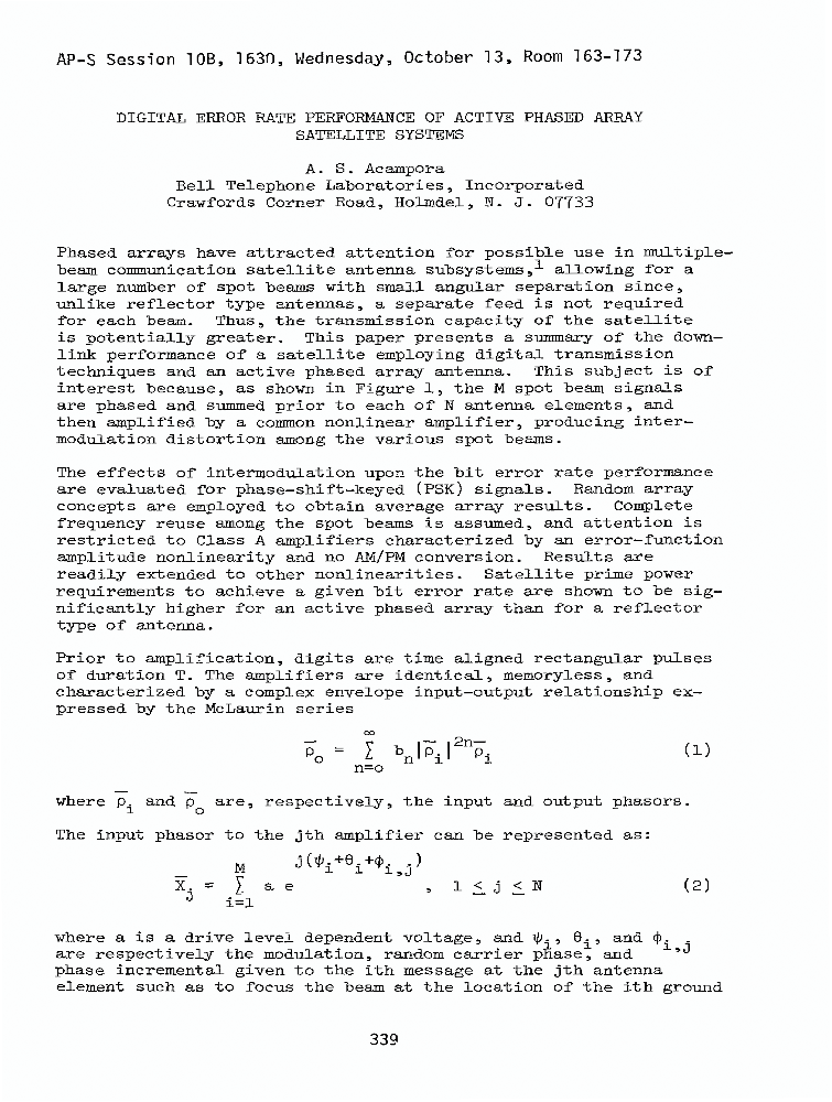 Digital Error Rate Performance Of Active Phased Array Satellite Systems