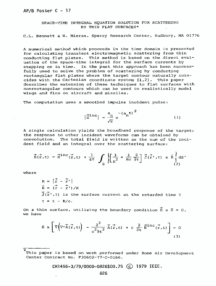 Space-time integral equation solution for scattering by thin flat ...