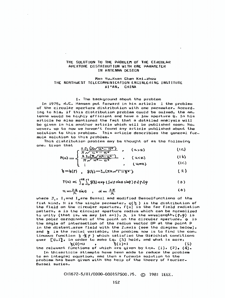 The Solution To The Problem Of The Circular Aperture Distribution With One Parameter In Antenna