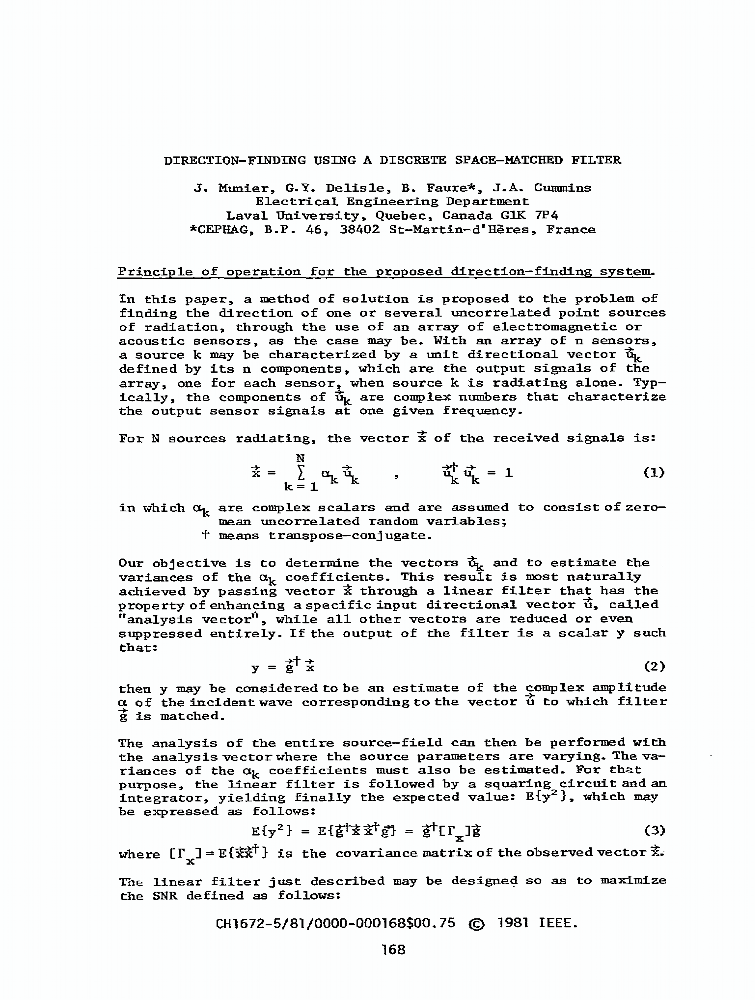 Direction Finding Using A Discrete Space Matched Filter Ieee