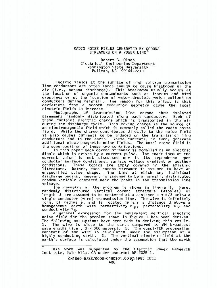 Radio noise fields generated by corona streamers on a power line | IEEE ...