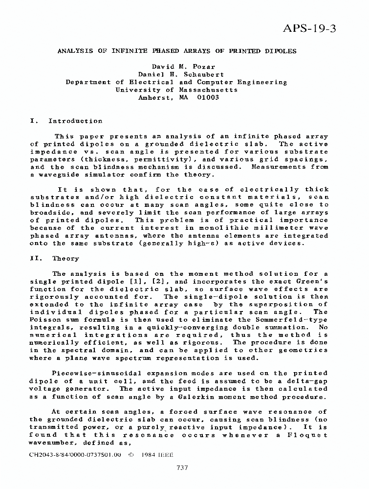 Analysis of inifinite phased arrays of printed dipoles | IEEE Conference Publication | IEEE Xplore