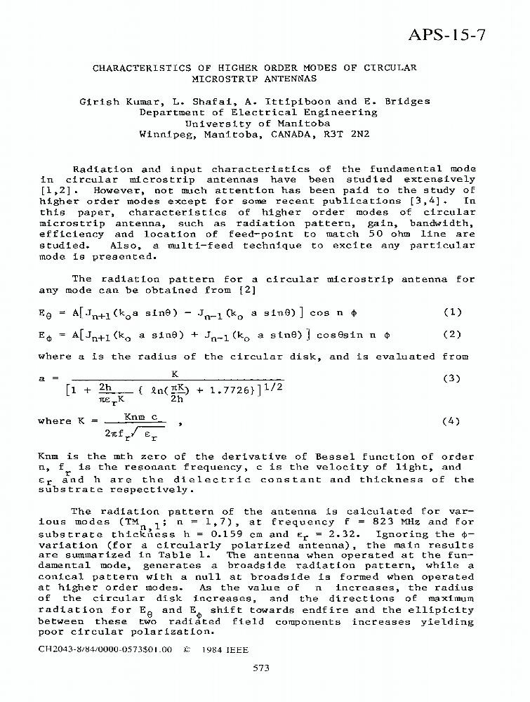 Characteristics of higher order modes of circular microstrip antennas ...