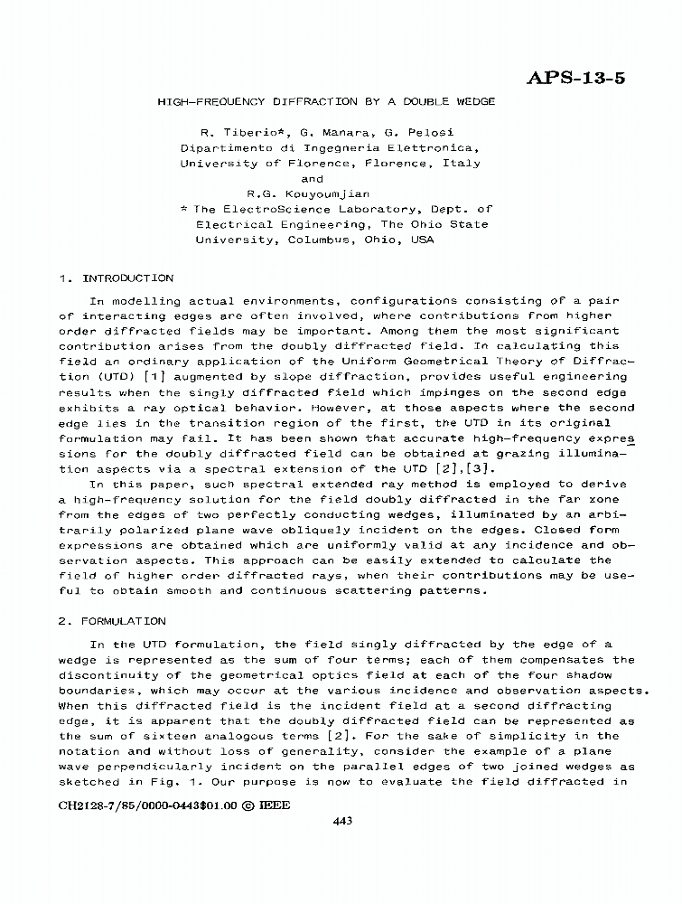 High-frequency diffraction by a double wedge | IEEE Conference Publication | IEEE Xplore