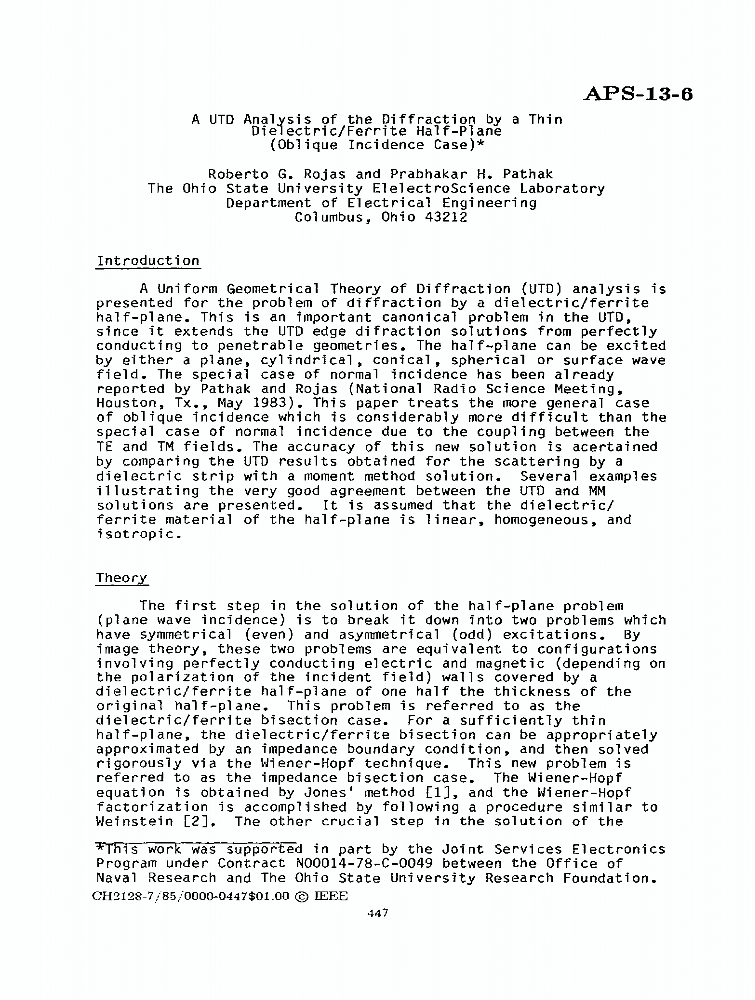 A UTD analysis of the diffraction by a thin dielectric/ferrite half ...