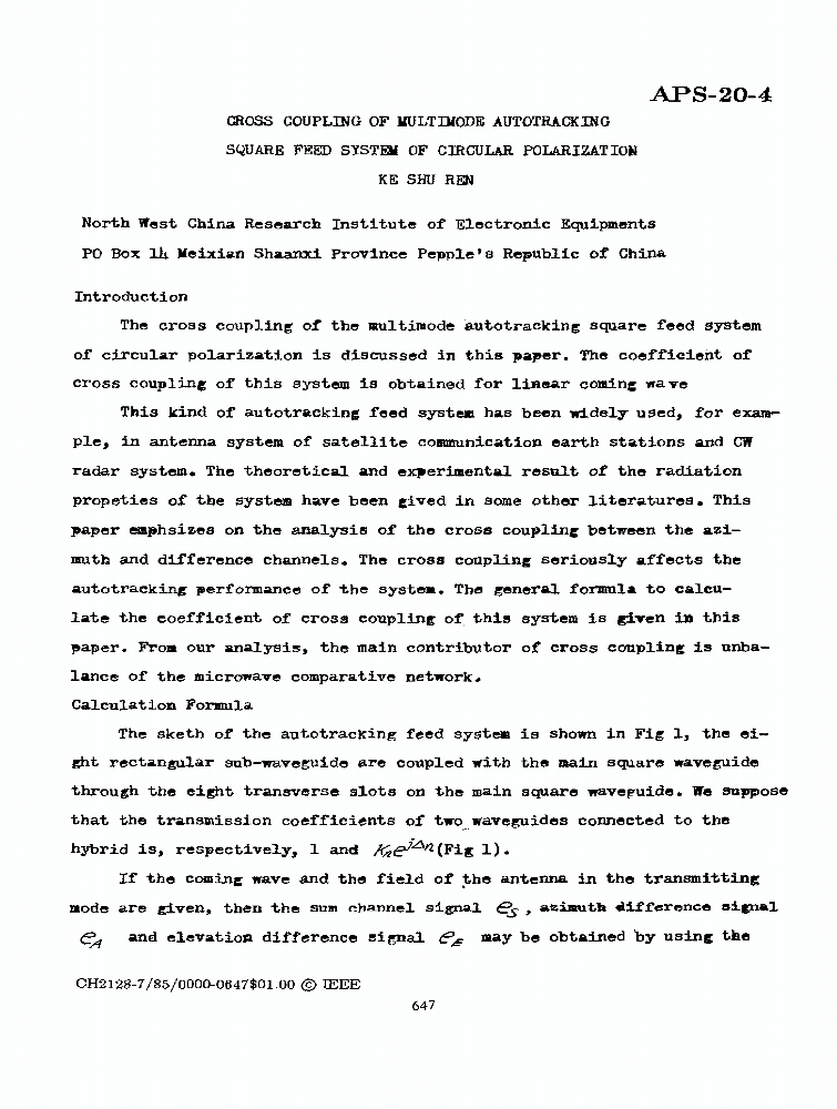 Cross Coupling Of Multimode Autotracking Square Feed System Of Circular Polarization Ieee