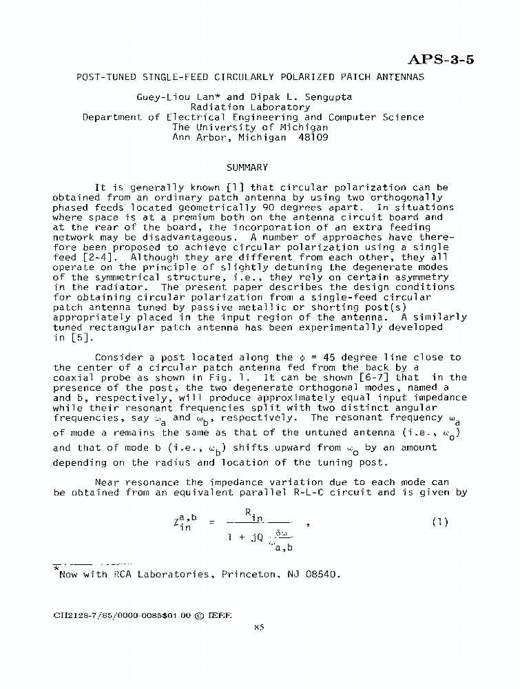 Post-tuned single-feed circularly polarized patch antennas | IEEE ...
