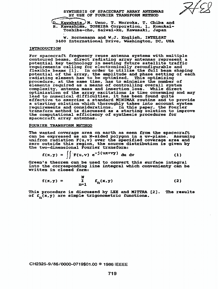 Synthesis Of Spacecraft Array Antennas By Use Of Fourier Transform Method Ieee Conference