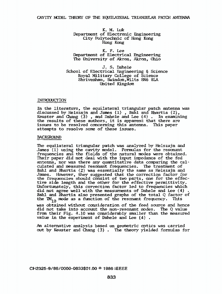 Cavity model theory of the equilateral triangular patch antenna | IEEE ...