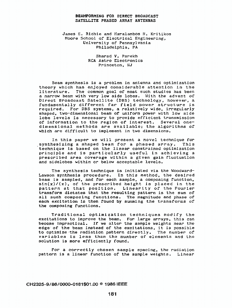 Beamforming For Direct Broadcast Satellite Phased Array Antennas Ieee Conference Publication