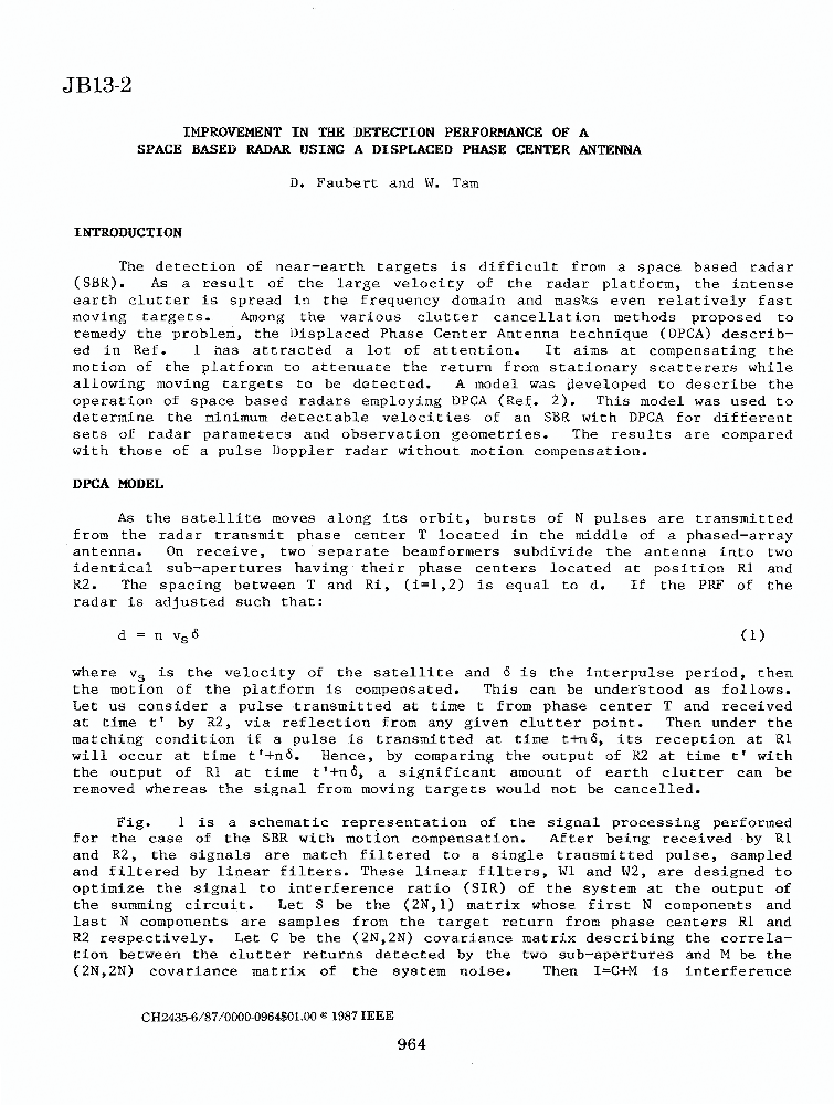 Improvement In The Detection Performance Of A Space Based Radar Using A Displaced Phase Center