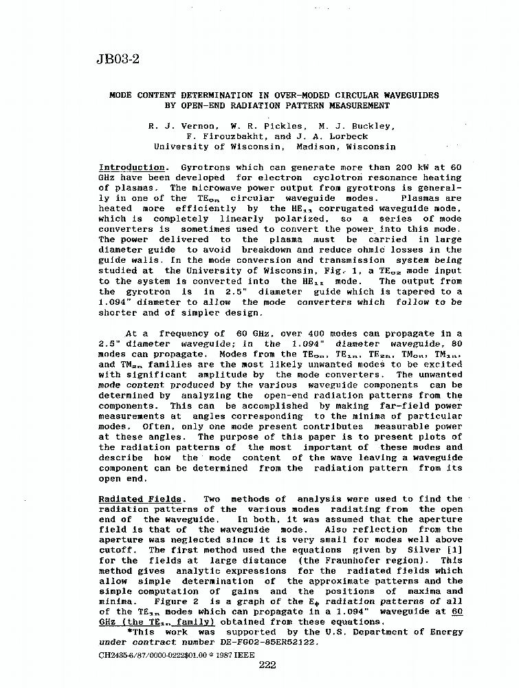 Mode Content Determination In Over Moded Circular Waveguides By Open End Radiation Pattern
