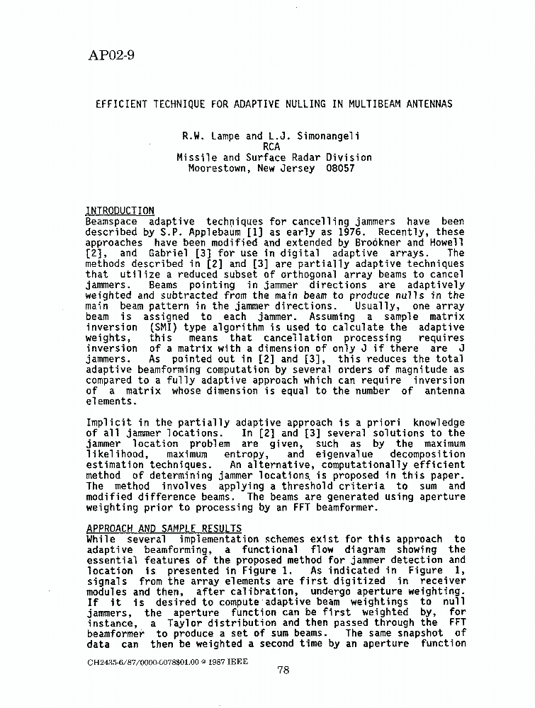 Efficient technique for adaptive nulling in multibeam antennas | IEEE ...