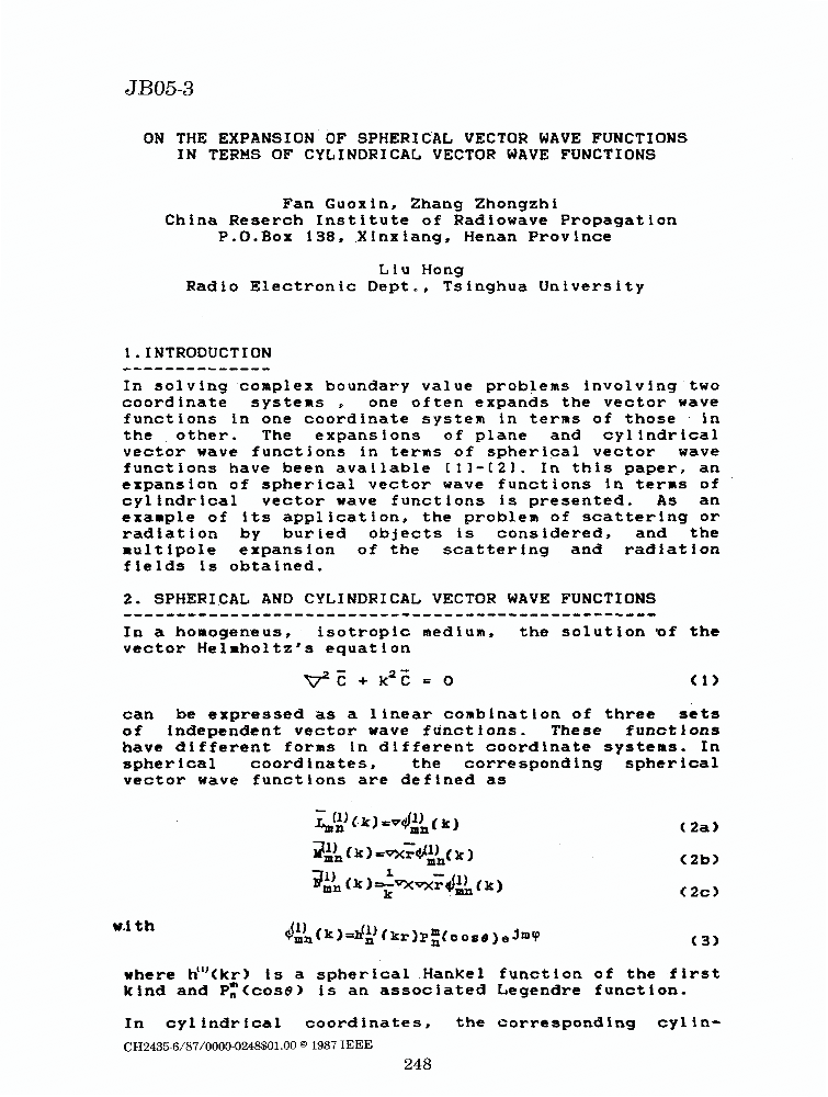 On the expansion of spherical vector wave functions in terms of ...