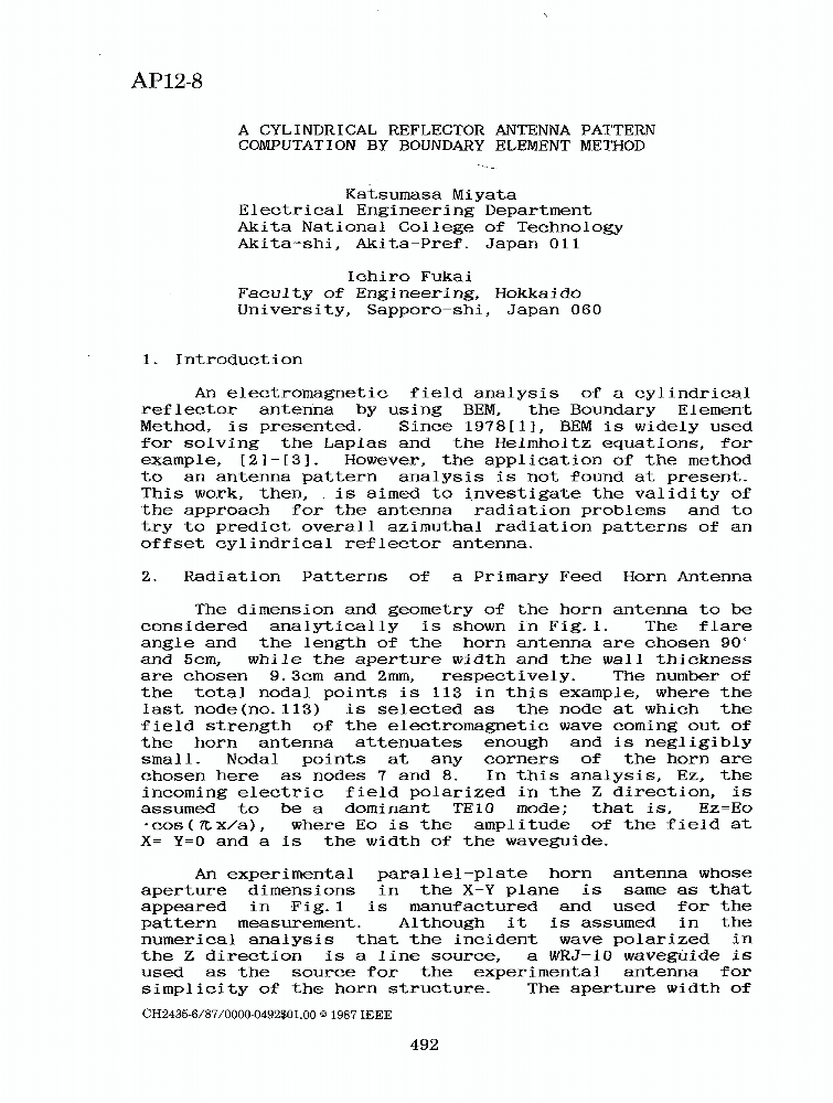 A Cylindrical Reflector Antenna Pattern Computation By Boundary Element Method Ieee Conference