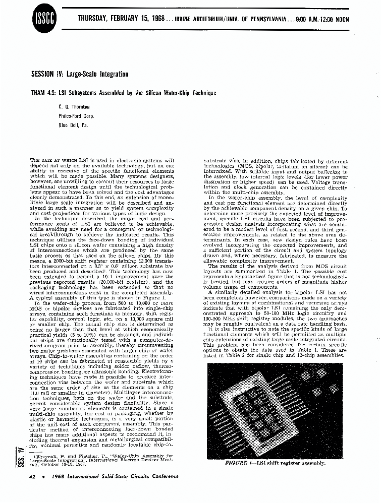 LSI subsystems assembled by the silicon water-chip technique | IEEE ...