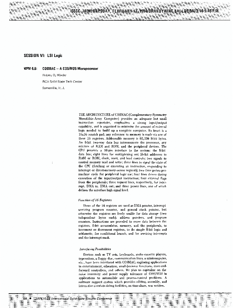 COSMAC - A COS/MOS microprocessor | IEEE Conference Publication | IEEE ...