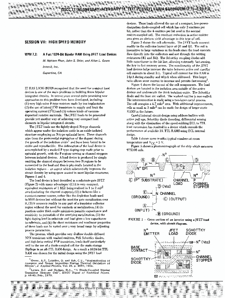A fast 1024-bit bipolar RAM using JFET load devices | IEEE Conference ...