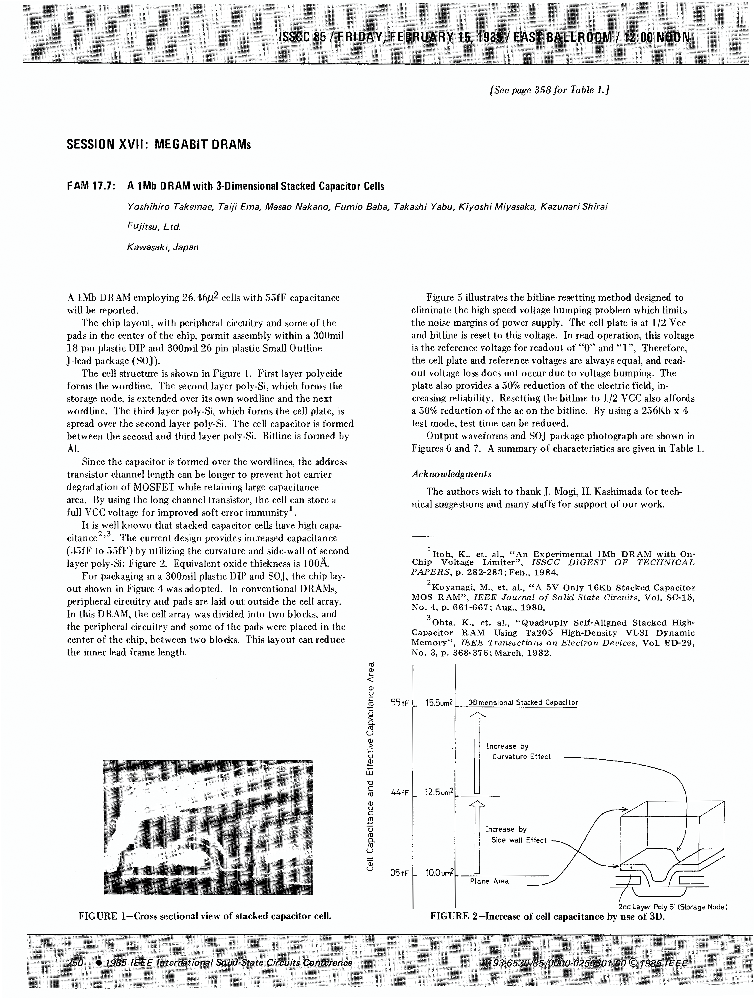 A 1Mb DRAM with 3-dimensional stacked capacitor cells | IEEE Conference ...