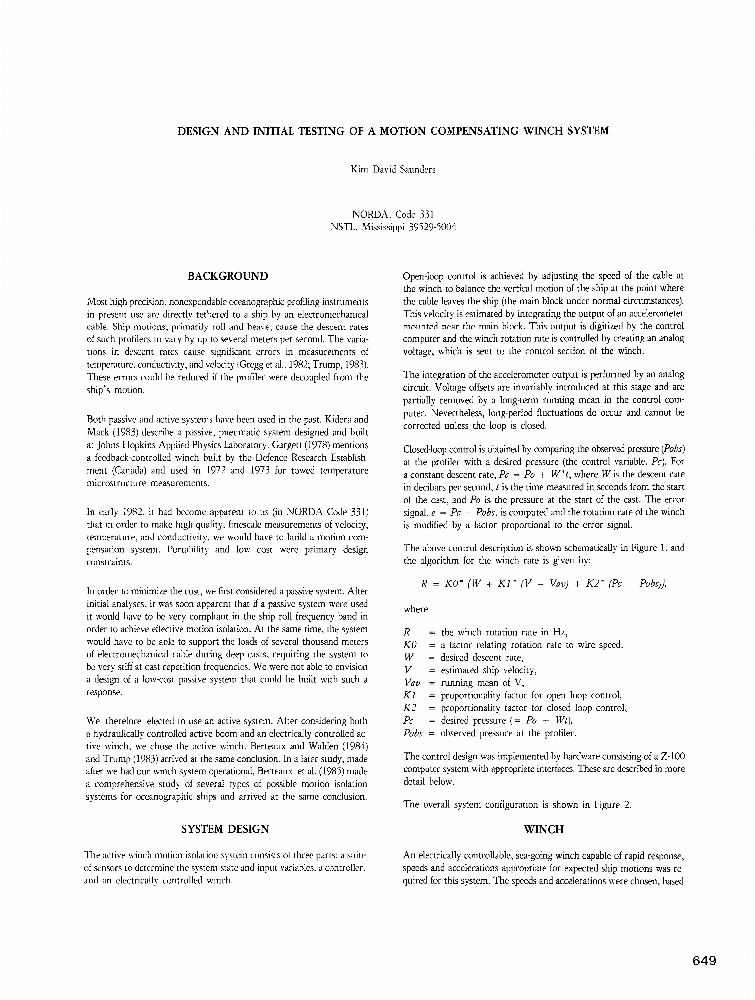 Design and initial testing of a motion compensating winch system | IEEE ...