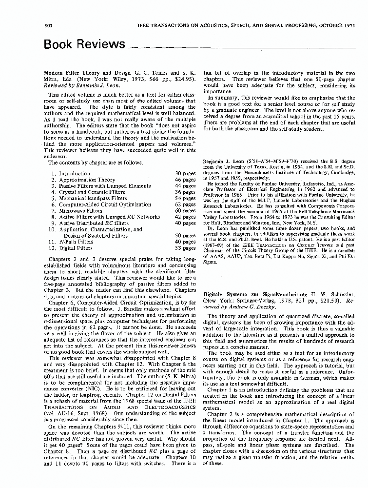 Modern filter theory and design | IEEE Journals & Magazine | IEEE Xplore