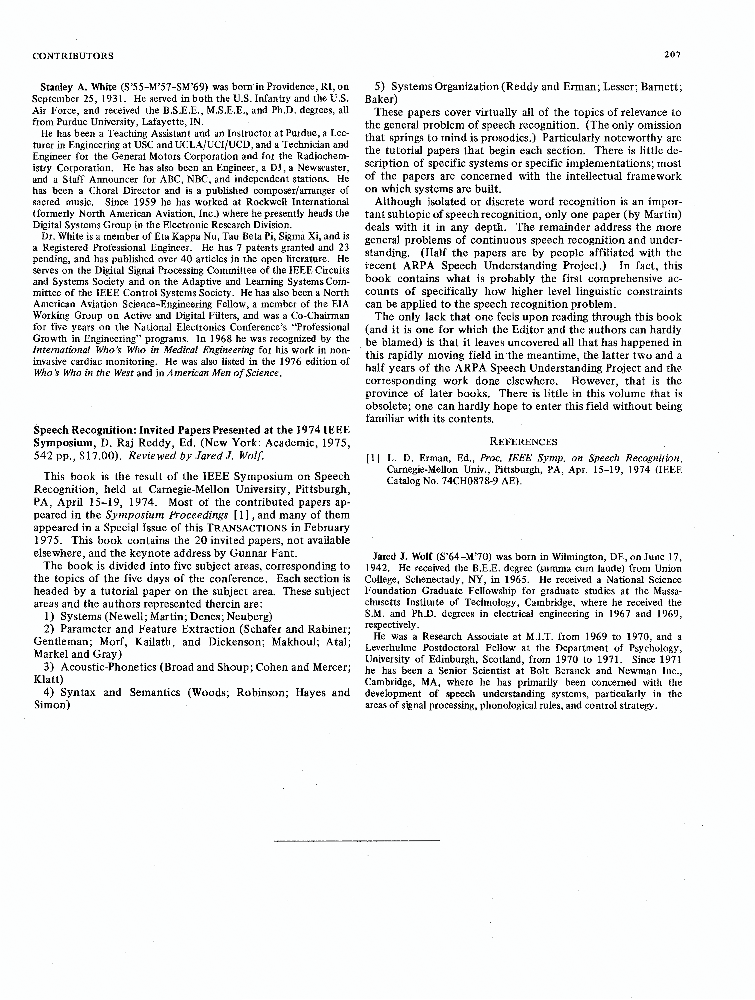 Speech recognition: Invited papers presented at the 1974 IEEE symposium ...