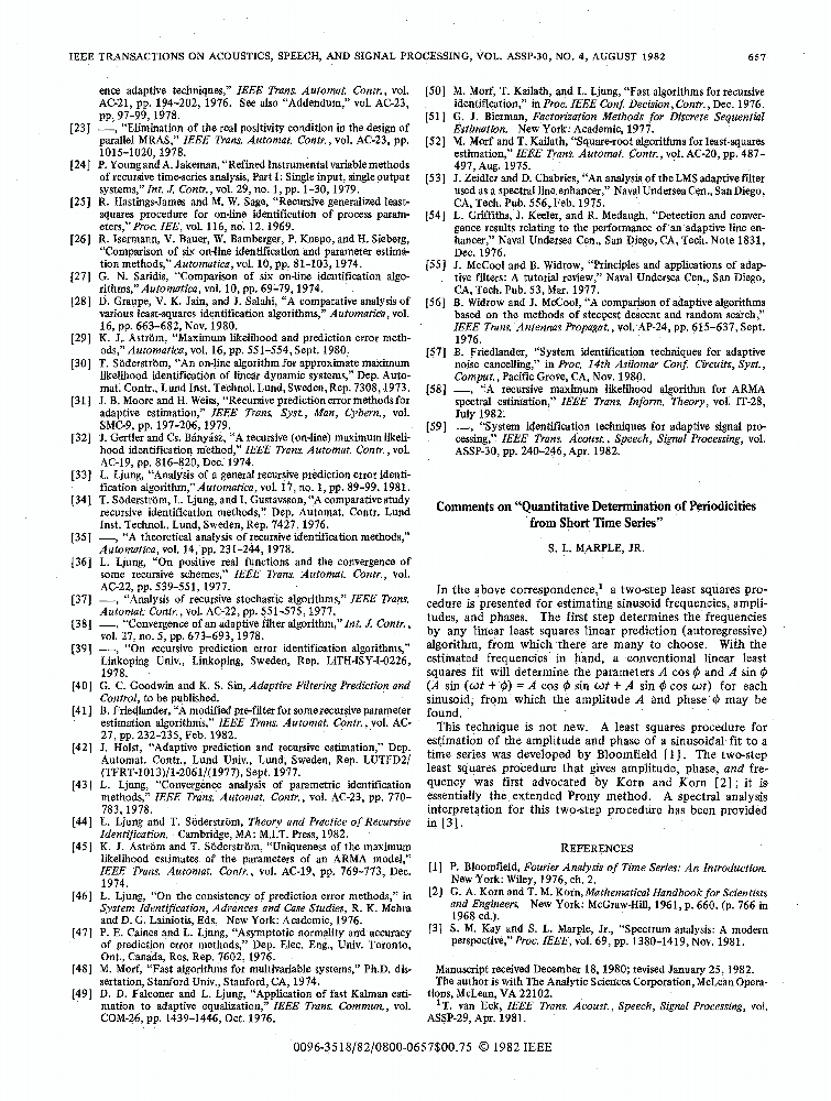 Comments On Quantitative Determination Of Periodicities From Short Time Series Ieee Journals