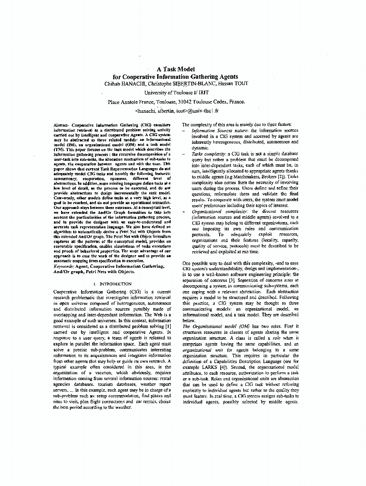 A task model for cooperative information gathering agents | IEEE Conference Publication | IEEE ...