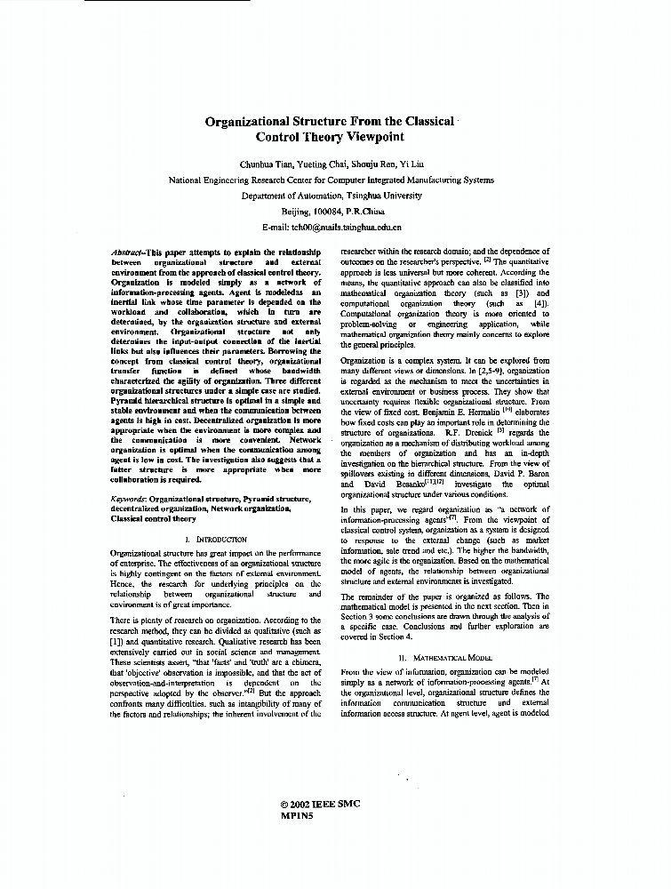 Organizational structure from the classical control theory viewpoint ...
