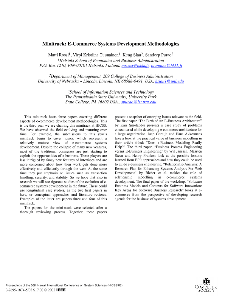 Minitrack: e-commerce systems development methodologies | IEEE Conference Publication | IEEE Xplore