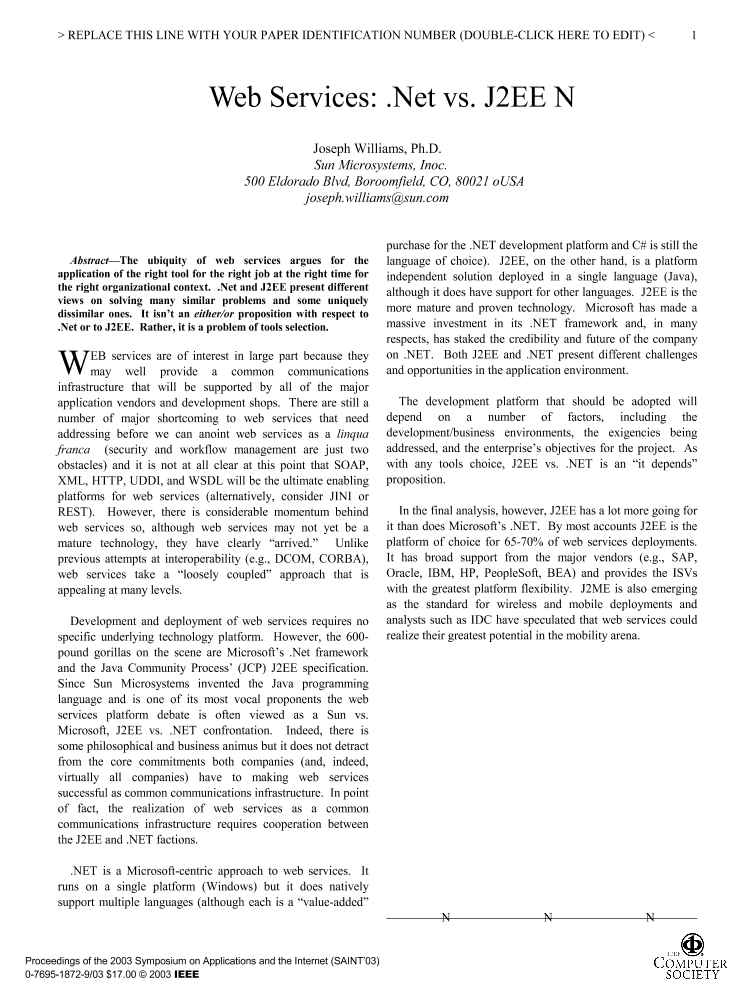 Web services:.net vs.J2EE | IEEE Conference Publication | IEEE Xplore
