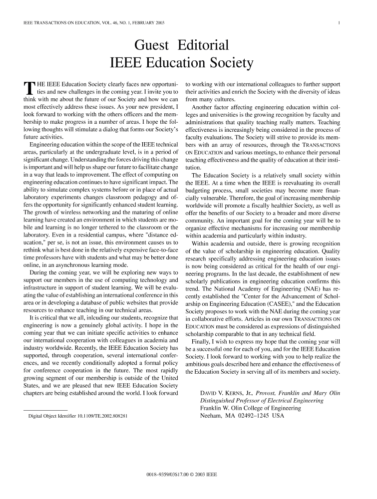 Guest Editorial Ieee Education Society Ieee Journals And Magazine Ieee Xplore
