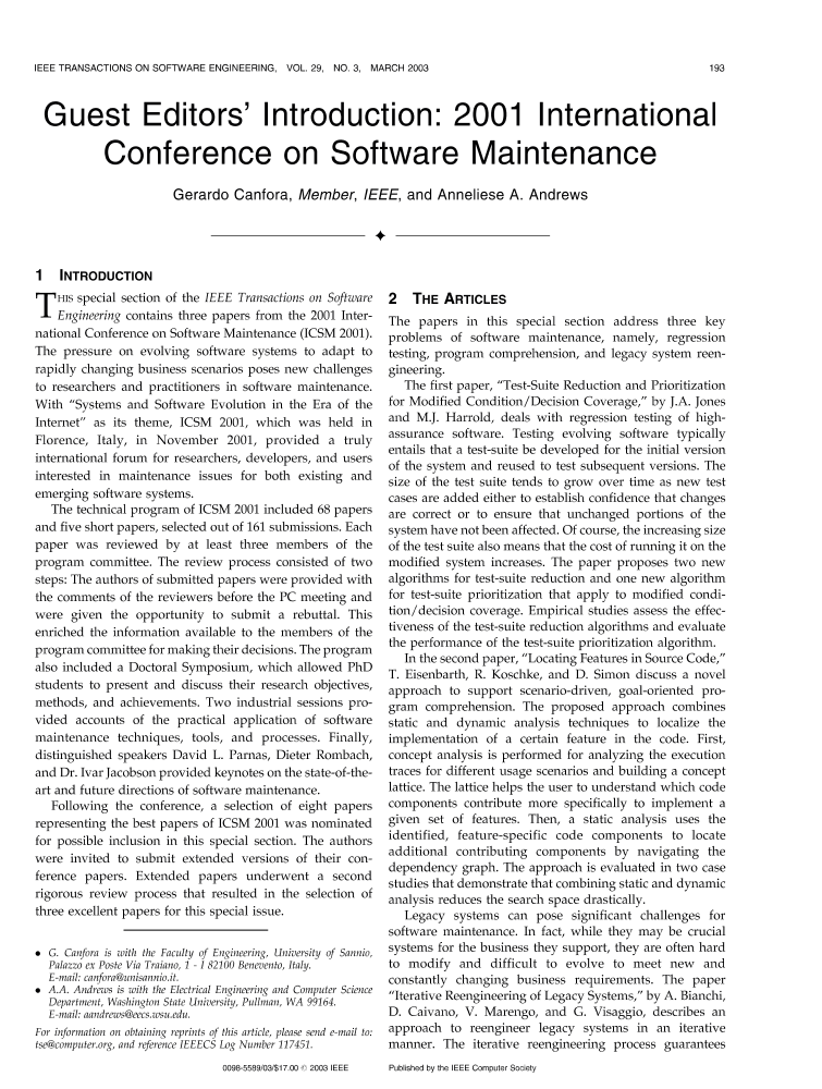 Guest editors' introduction: 2001 international conference on software ...