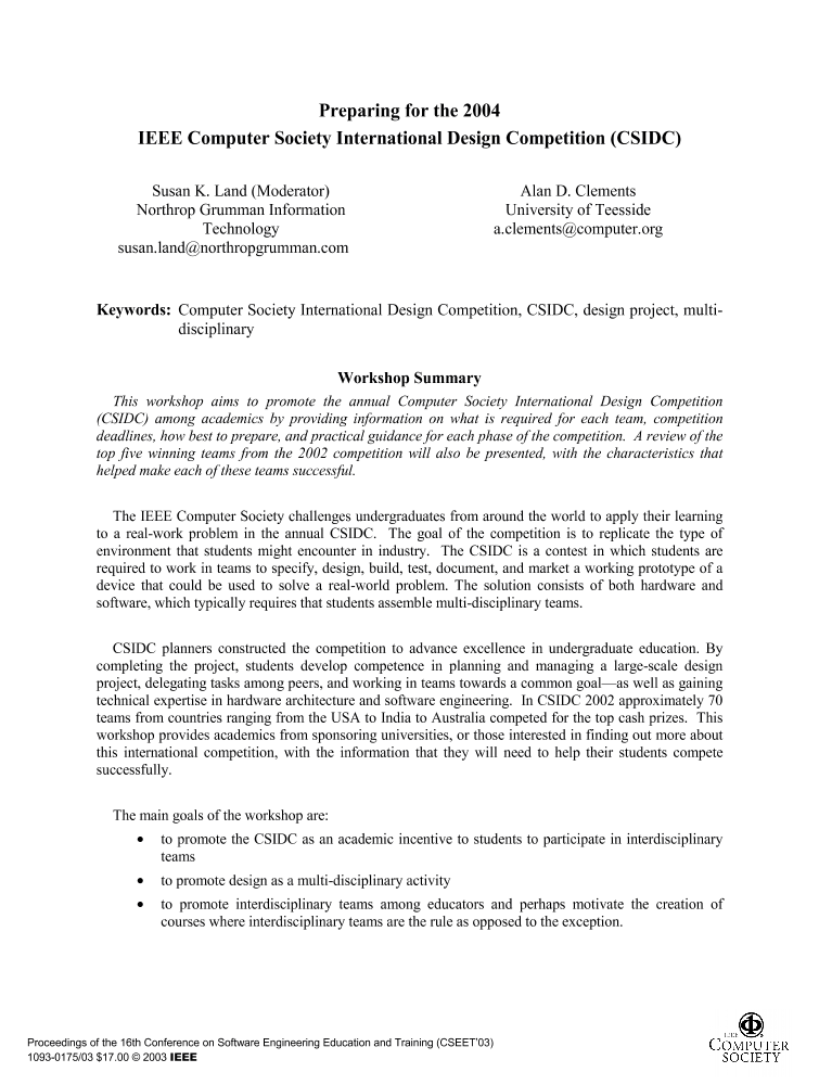 Preparing for the 2004 IEEE computer society international design ...