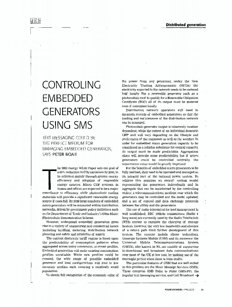 Controling embedded generators using SMS | IET Journals & Magazine ...