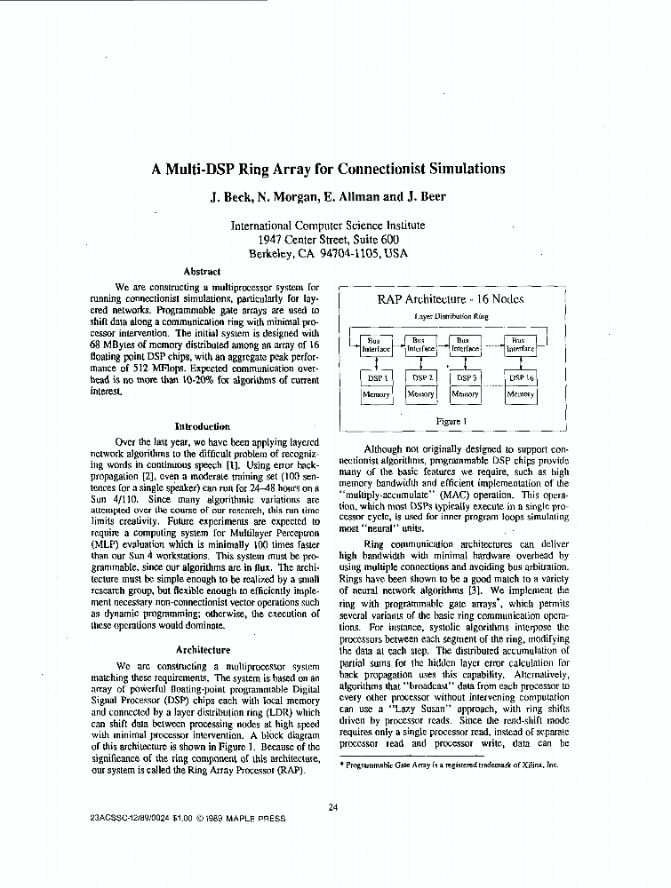 A multi-DSP ring array for connectionist simulations | IEEE Conference ...