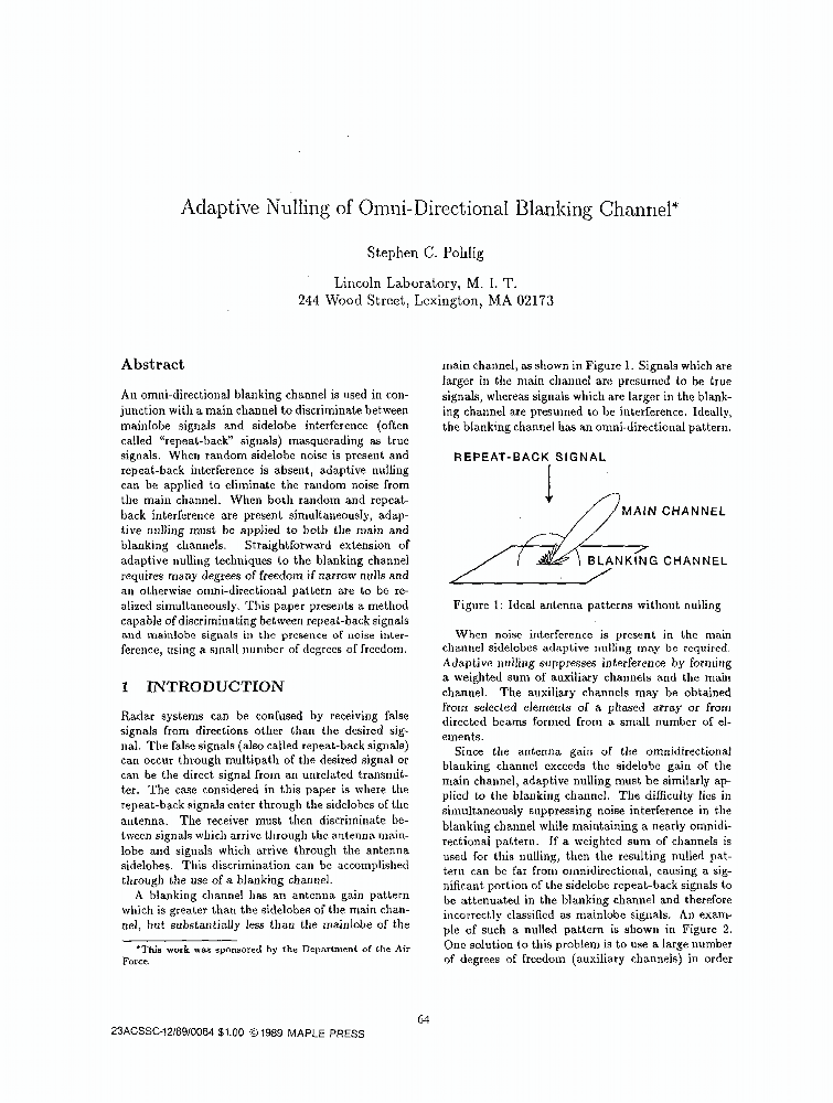 Adaptive nulling of oinni-directional blanking channel | IEEE ...
