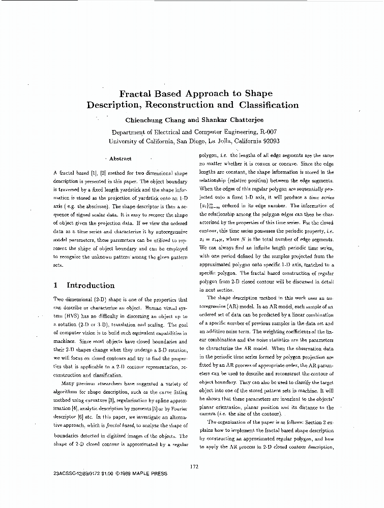 Fractal Based Approach To Shape Description Reconstruction And Classification Ieee Conference