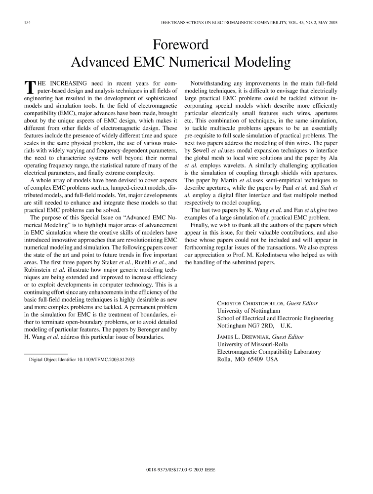 Foreword advanced emc numerical modeling | IEEE Journals & Magazine ...