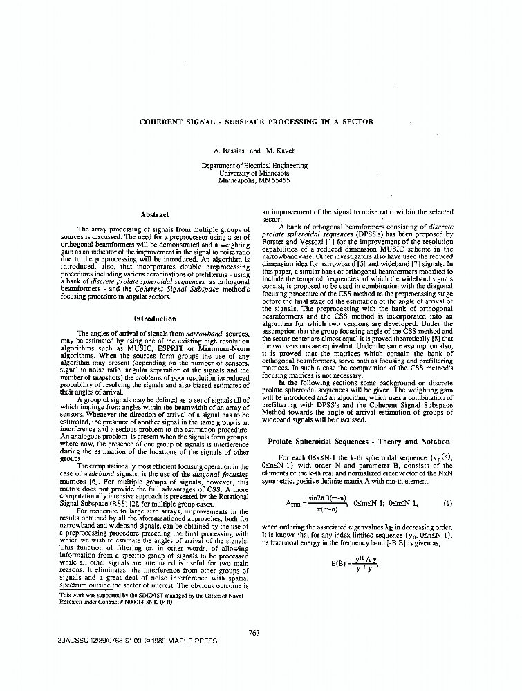 Coherent signal - subspace processing in a sector | IEEE Conference Publication | IEEE Xplore