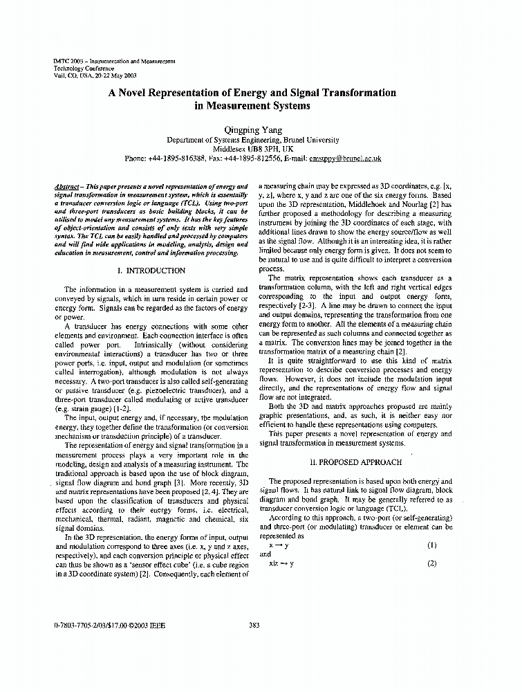 A novel representation of energy and signal transformation in ...