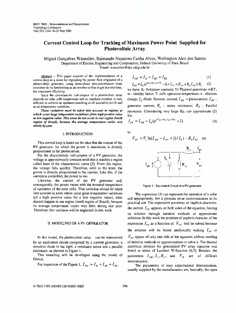 Current control loop for tracking of maximum power point supplied for ...