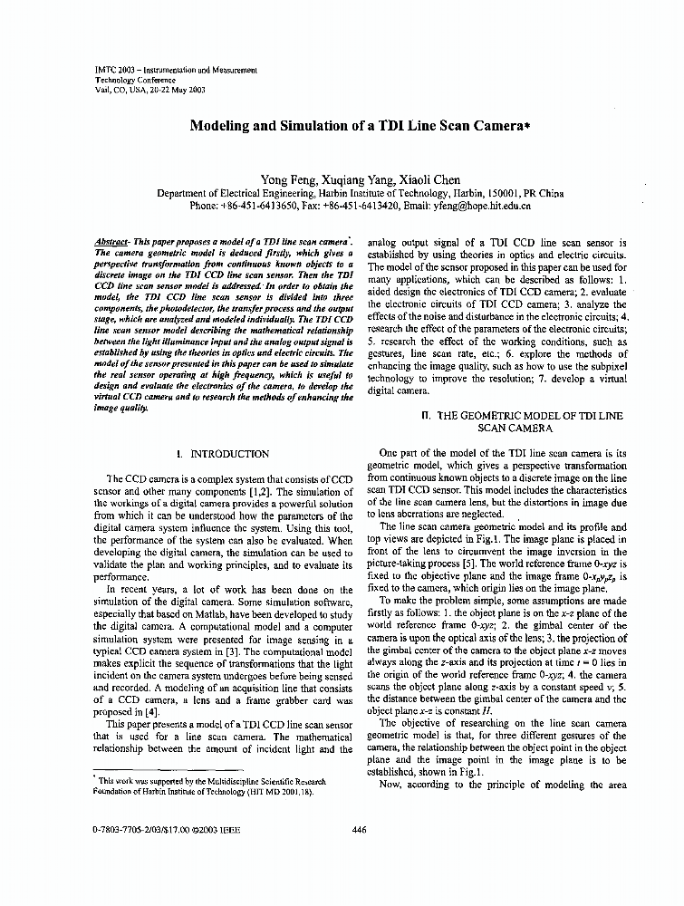 Modeling and simulation of a tdi line scan camera | IEEE Conference ...