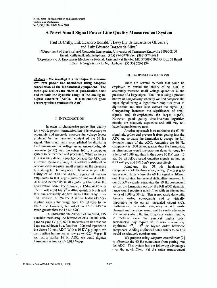 A novel small signal power line quality measurement system | IEEE ...