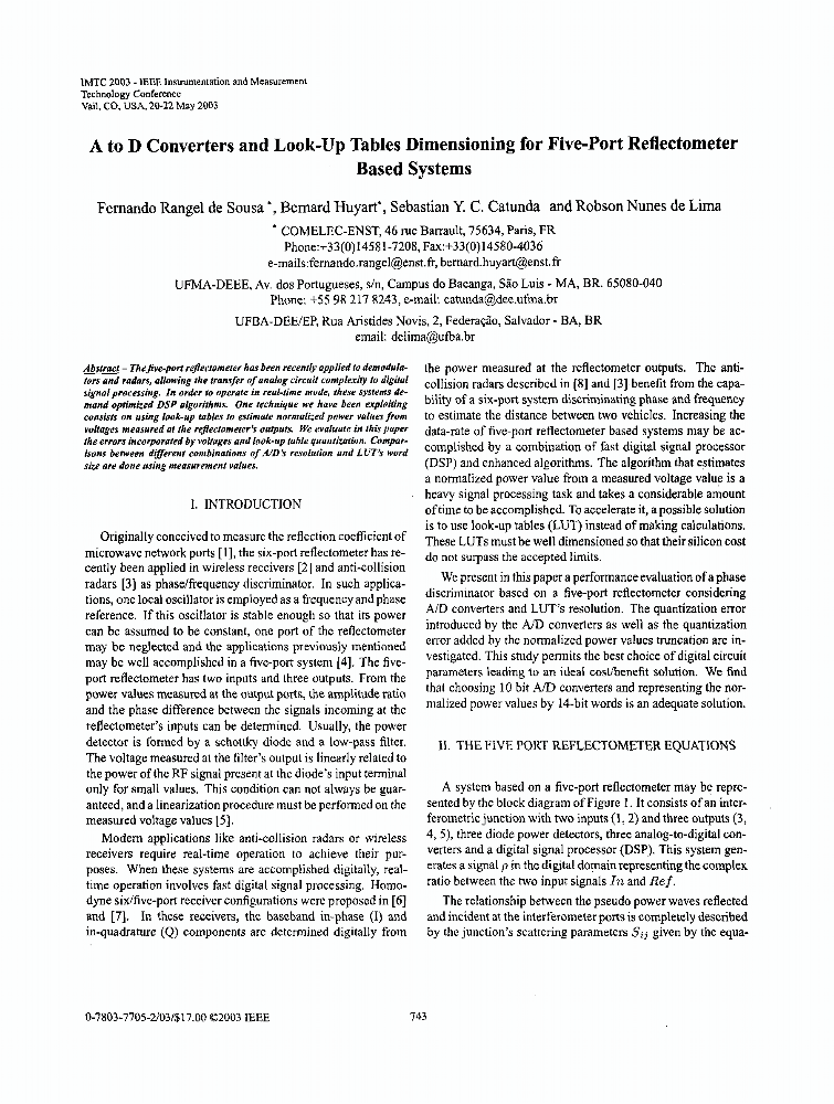A to D converters and look-up tables dimensioning for five-port ...