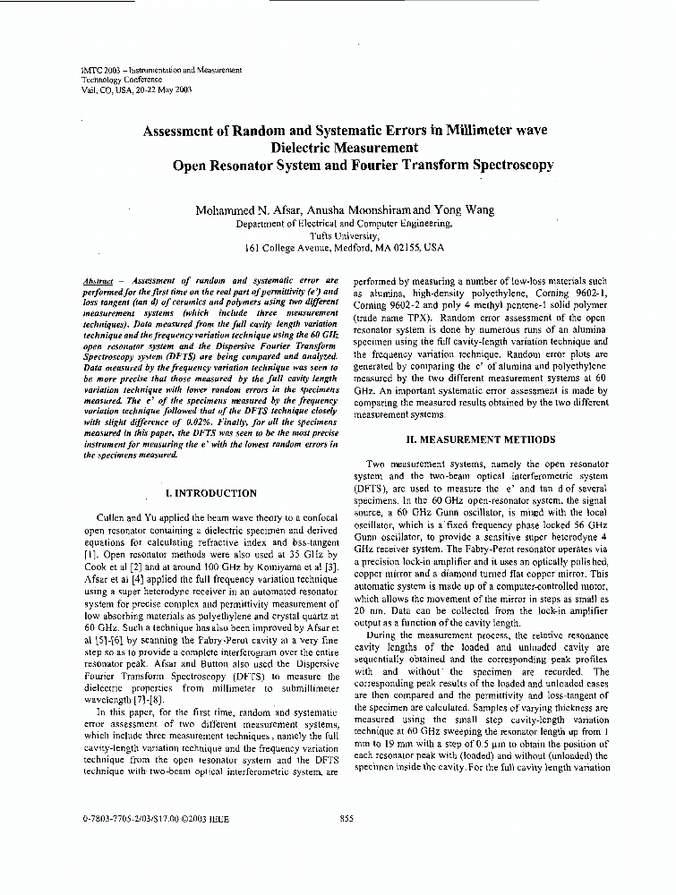 Assessment Of Random And Systematic Errors In Millimeter Wave Dielectric Measurement Open